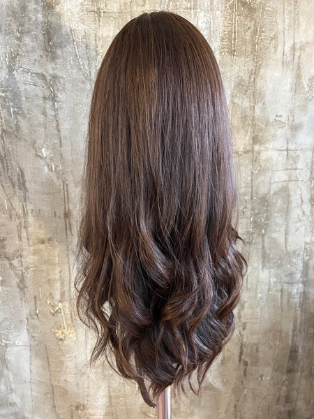 100% EUROPEAN PROCESSED HUMAN HAIR 24" BROWN WITH HIGHLIGHTS - Yaffa Wigs